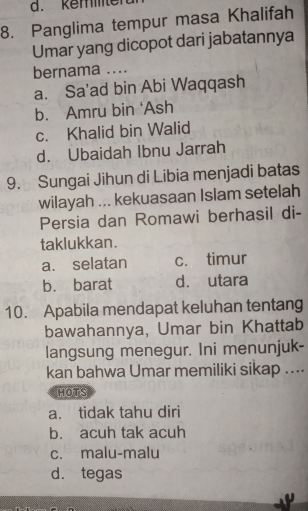 8. Panglima tempur masa Khalifah Umar yang | StudyX