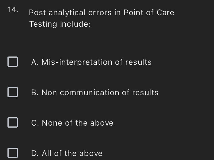 14. Post analytical errors in Point of Care | StudyX