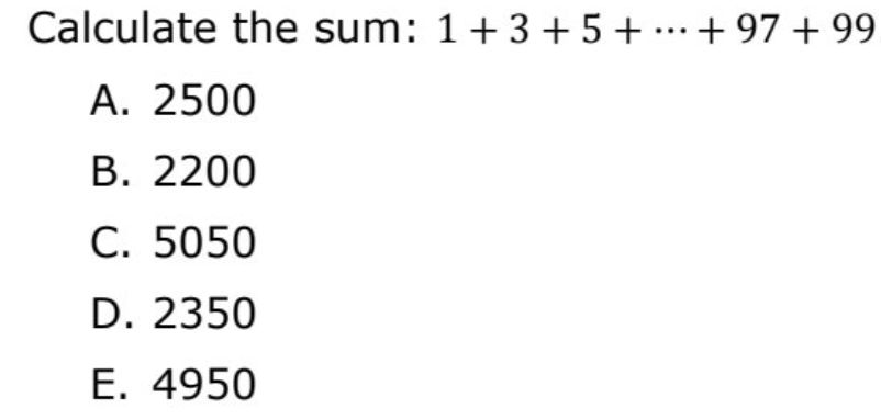 Calculate the sum: $1 + 3 + 5 + + 97 + 99$