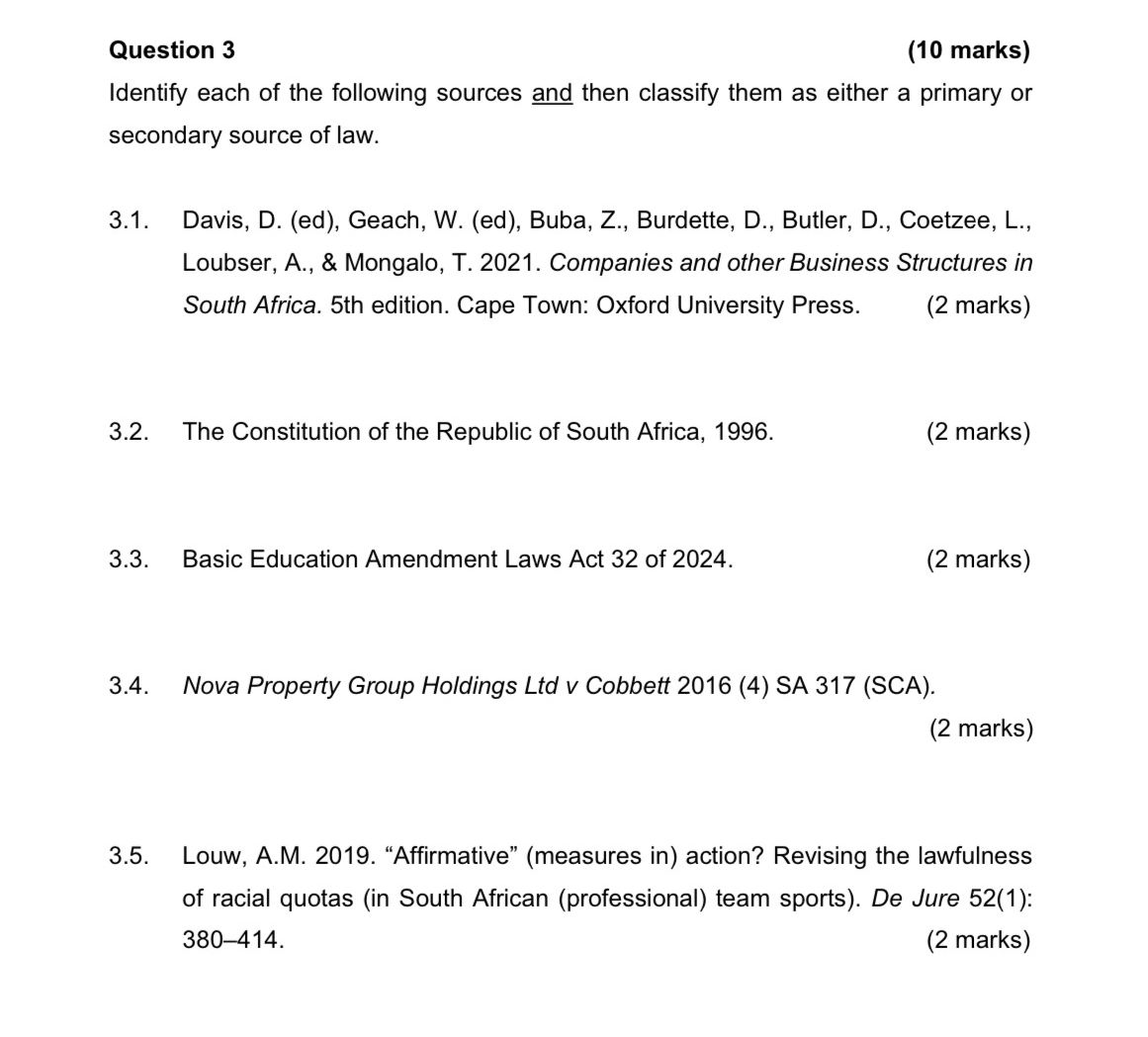 Question 3 (10 marks) Identify each of the | StudyX