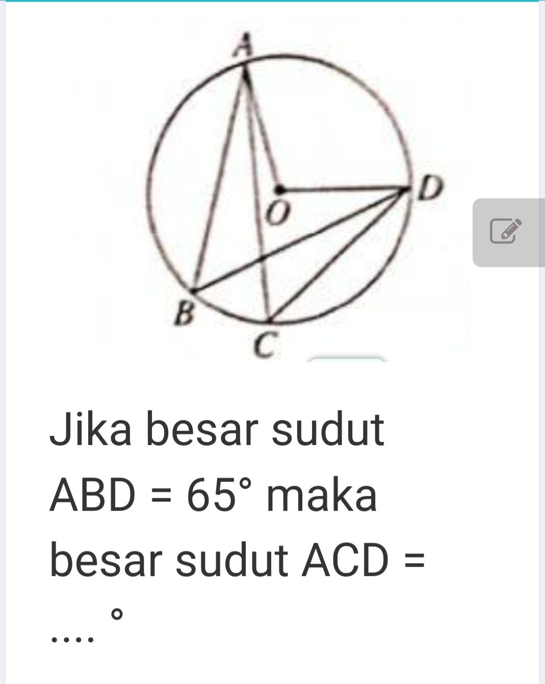 Jika besar sudut ABD = 65° maka besar sudut | StudyX