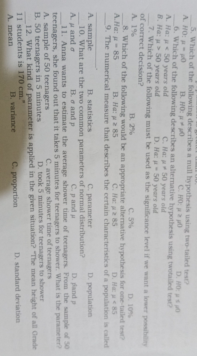 5. Which of the following describes a null | StudyX