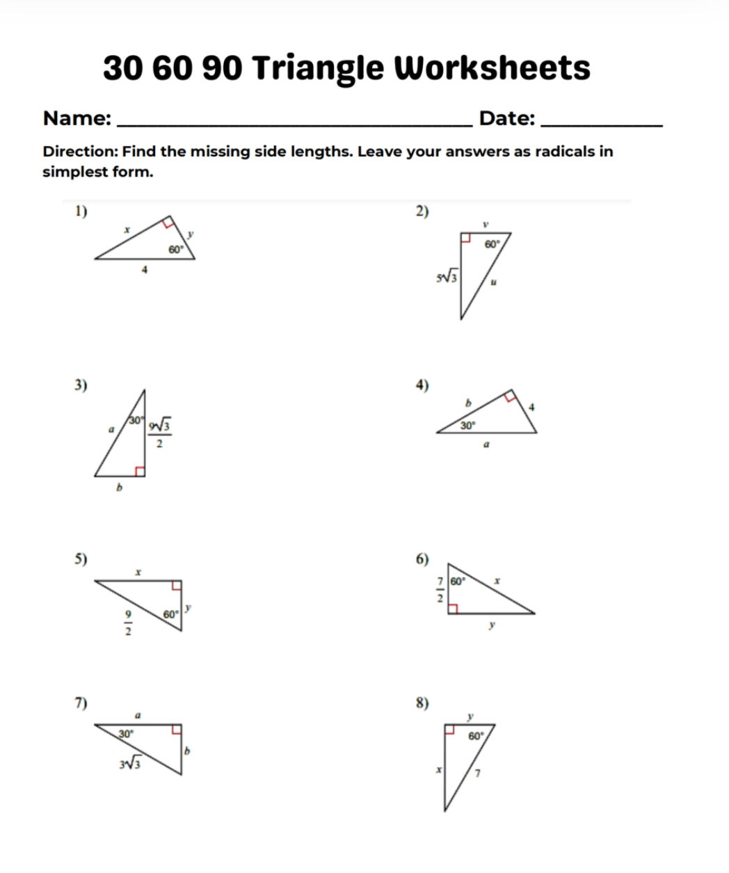 Direction: Find the missing side lengths. | StudyX