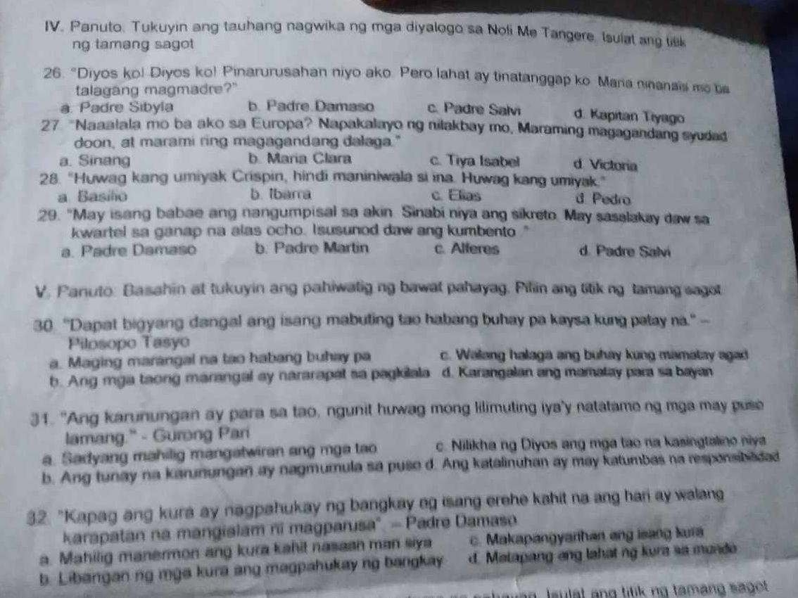 IV. Panuto. Tukuyin ang tauhang nagwika ng | StudyX