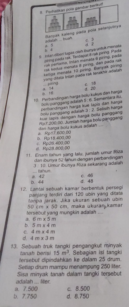 8. Perhatikan pola gambar berikut! Banyak | StudyX