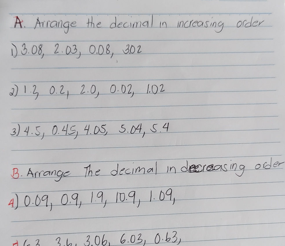 A. Arrange the decimal in increasing order | StudyX