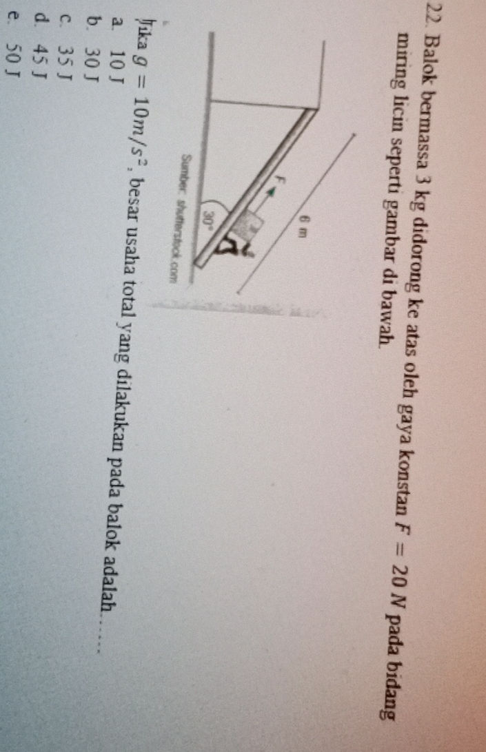 22. Balok bermassa 3 kg didorong ke atas | StudyX