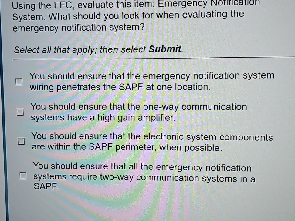 Using the FFC, evaluate this item: Emergency