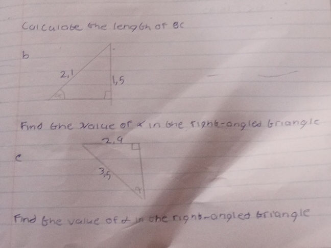 Calculate the length of BC b 2,1 1,5 | StudyX