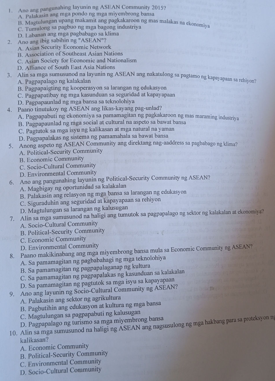 1. Ano ang pangunahing layunin ng ASEAN | StudyX