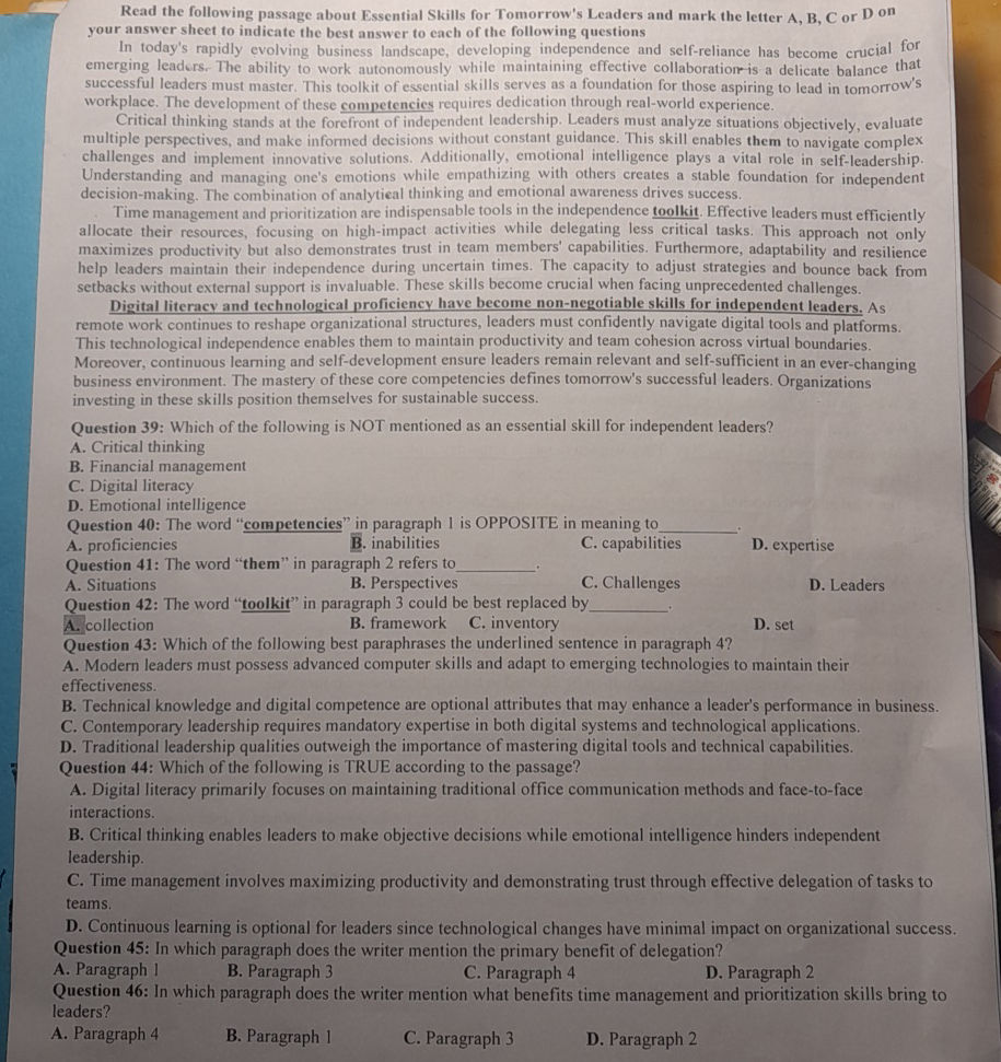 Read the following passage about Essential | StudyX