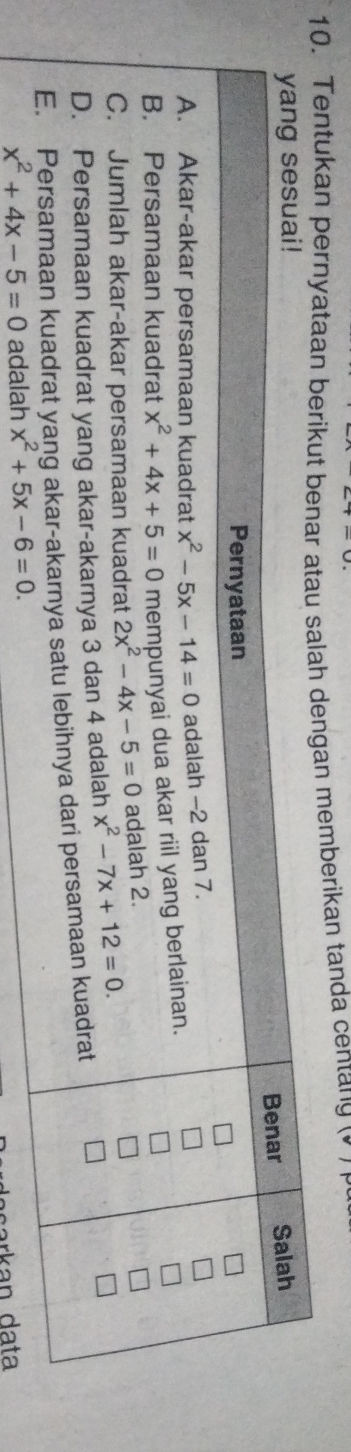 10. Tentukan pernyataan berikut benar atau | StudyX