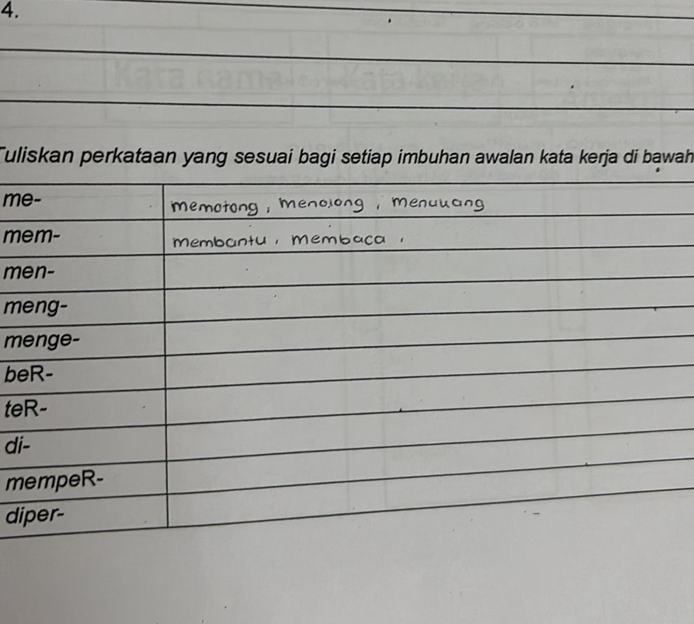 Tuliskan perkataan yang sesuai bagi setiap | StudyX