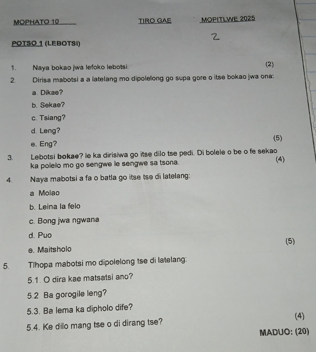 1. Naya bokao jwa lefoko lebotsi. 2. Dirisa | StudyX