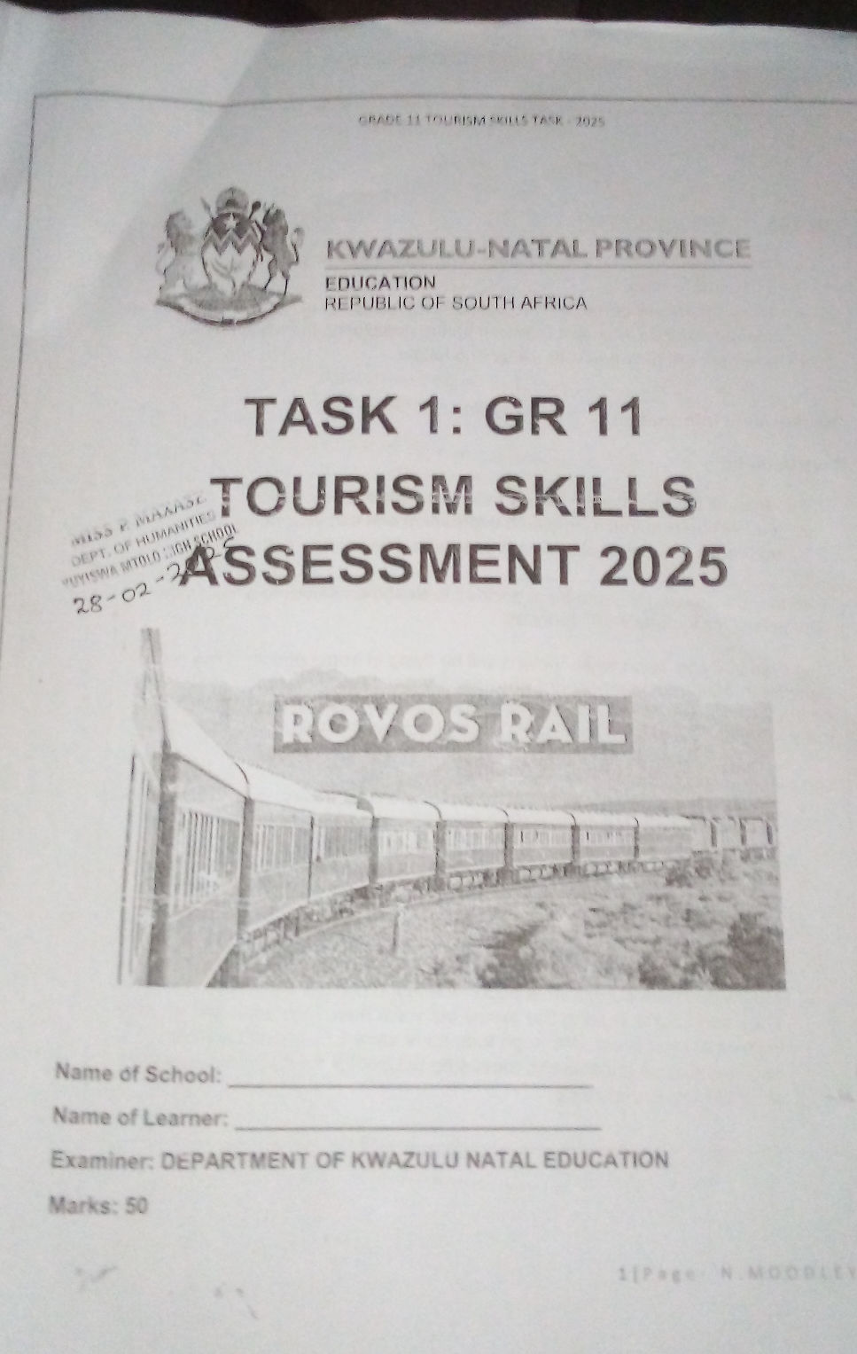 GRADE 11 TOURISM SKILLS TASK-2025 | StudyX