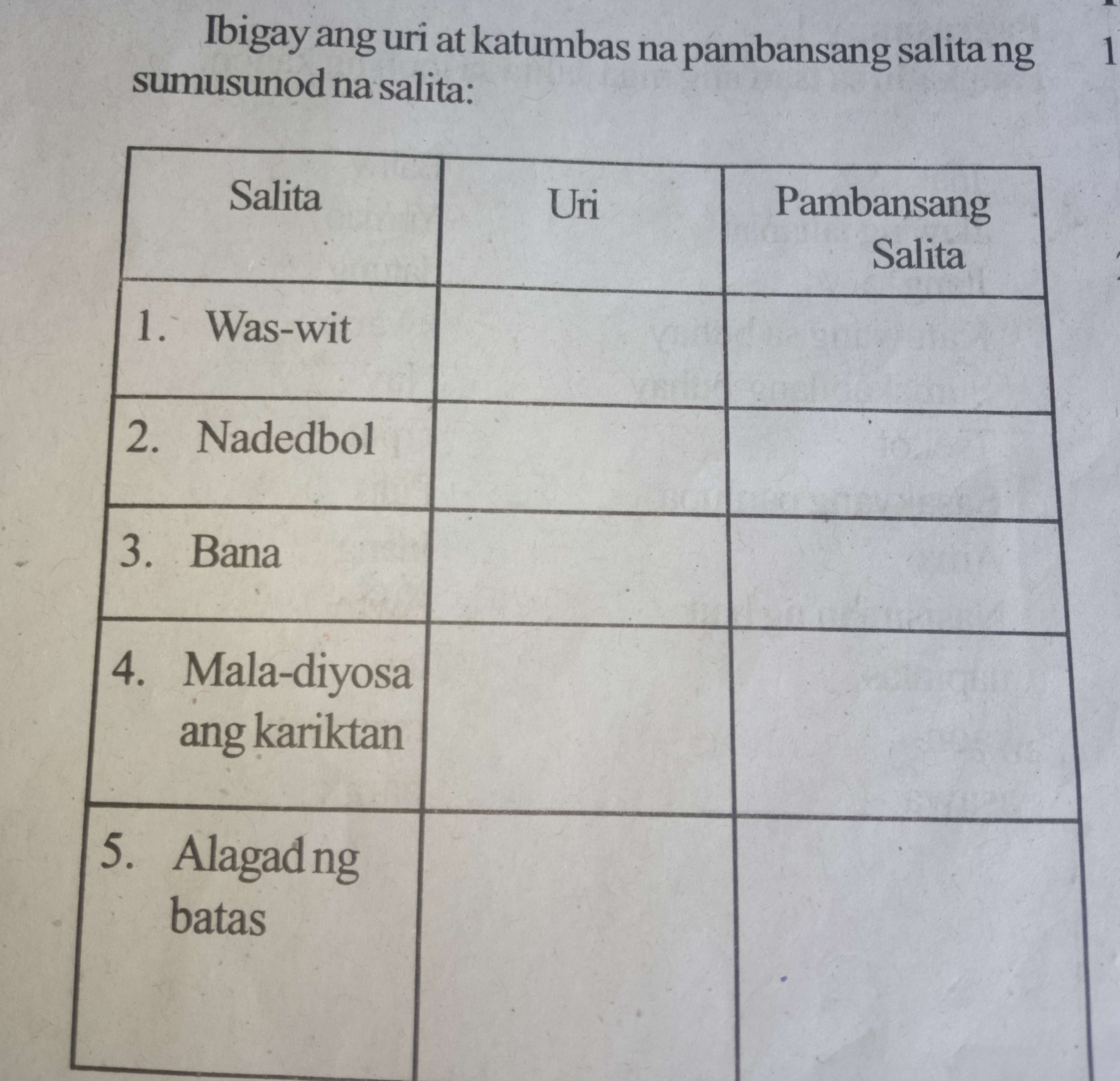 Ibigay ang uri at katumbas na pambansang | StudyX