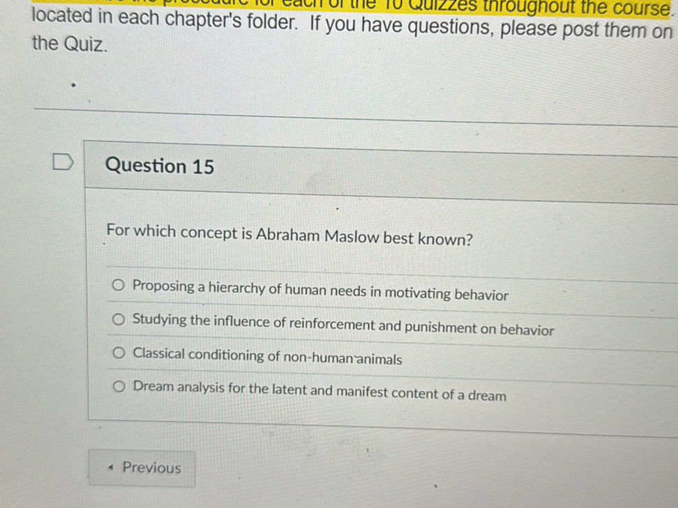 Question 15 For which concept is Abraham | StudyX