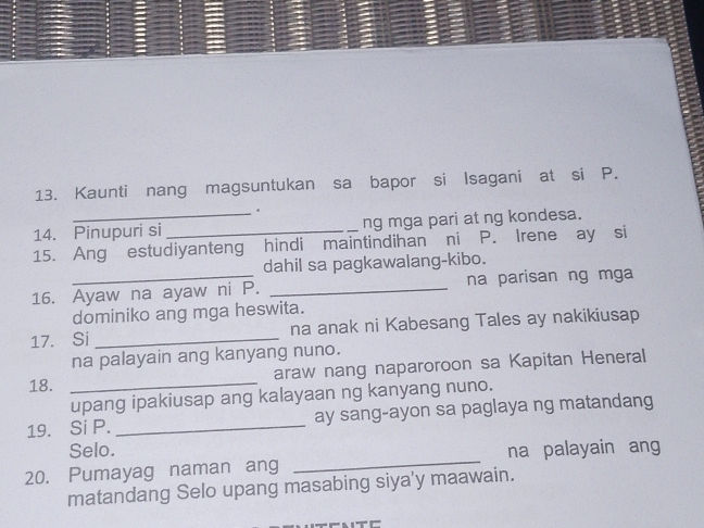 13. Kaunti nang magsuntukan sa bapor si | StudyX