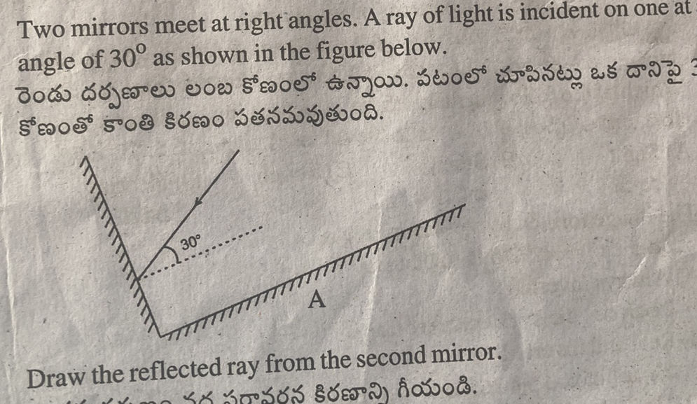 Two mirrors meet at right angles. A ray of | StudyX