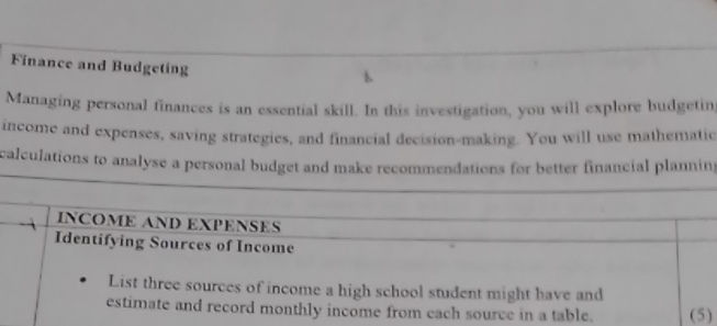 List three sources of income a high school | StudyX