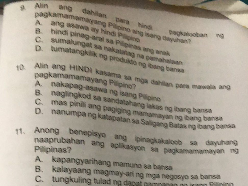9. Alin ang dahilan pagkamamamayang para | StudyX