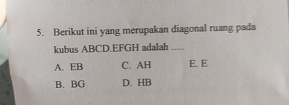 5. Berikut ini yang merupakan diagonal ruang | StudyX