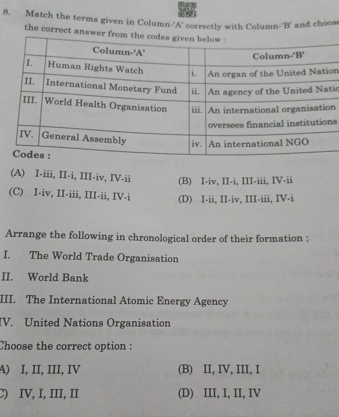 Match the terms given in Column-'A' | StudyX