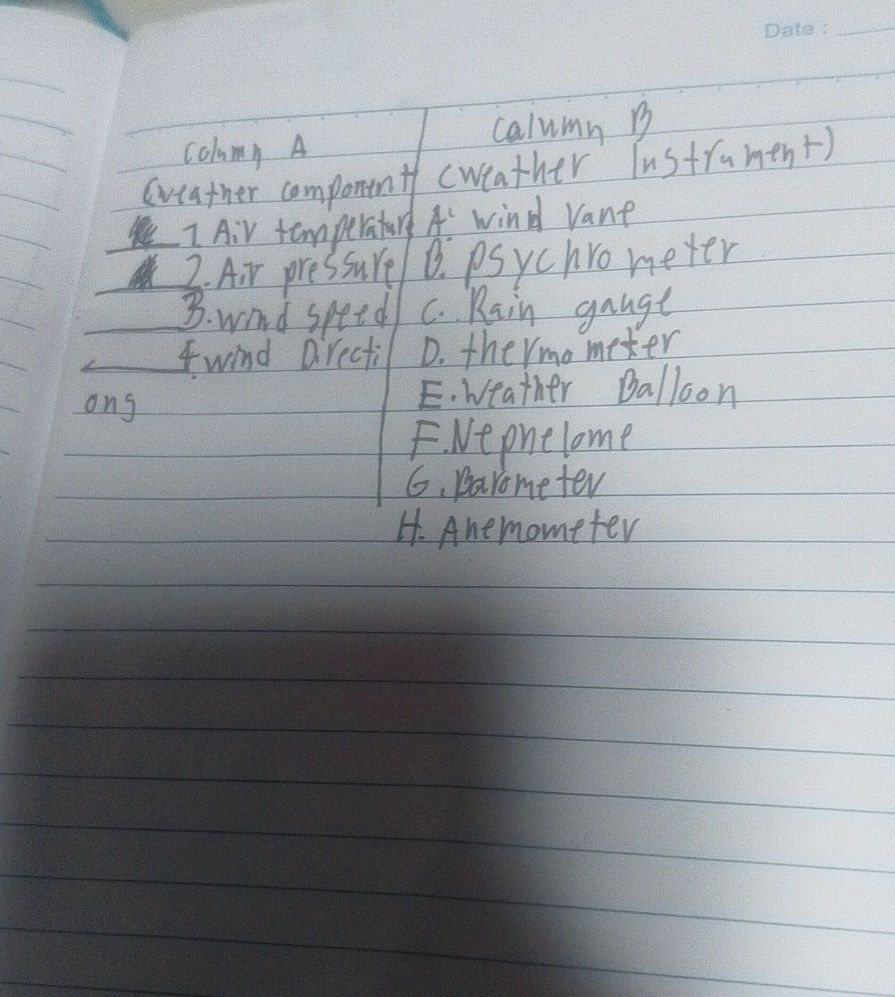 Column A (Weather component) 1. Air | StudyX