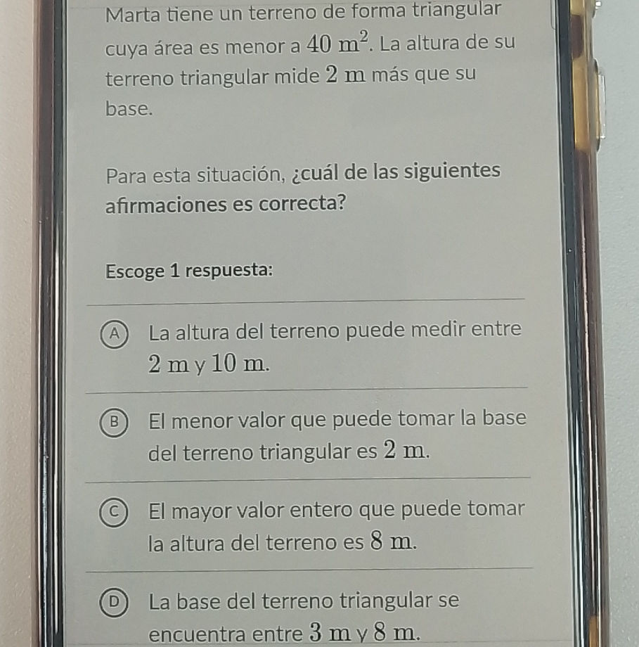 Marta tiene un terreno de forma triangular | StudyX