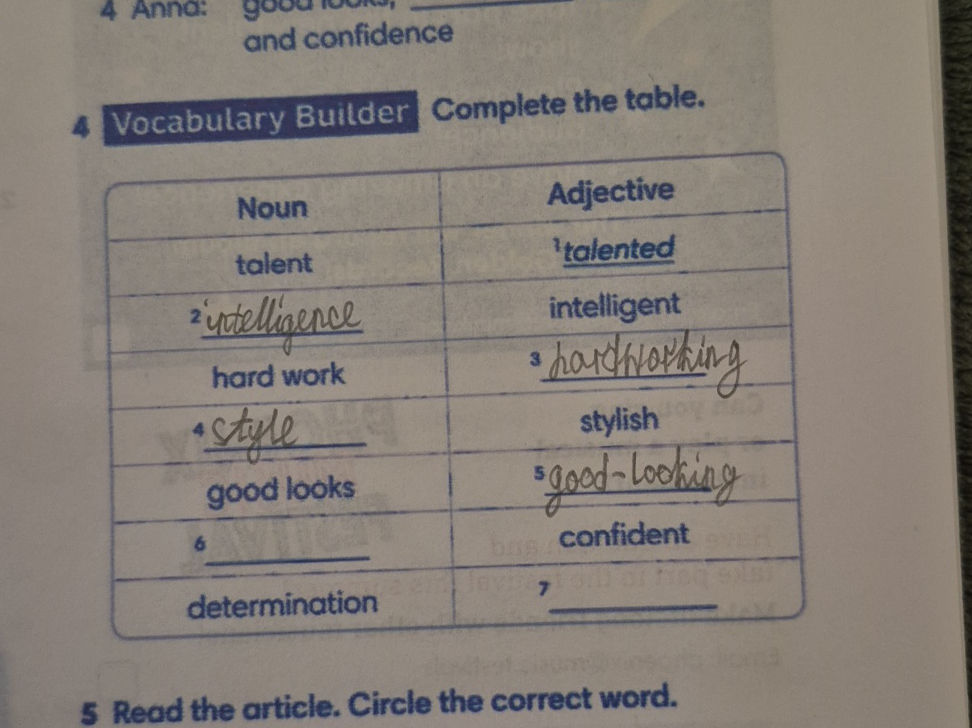 Complete the table. | Noun | Adjective | | StudyX