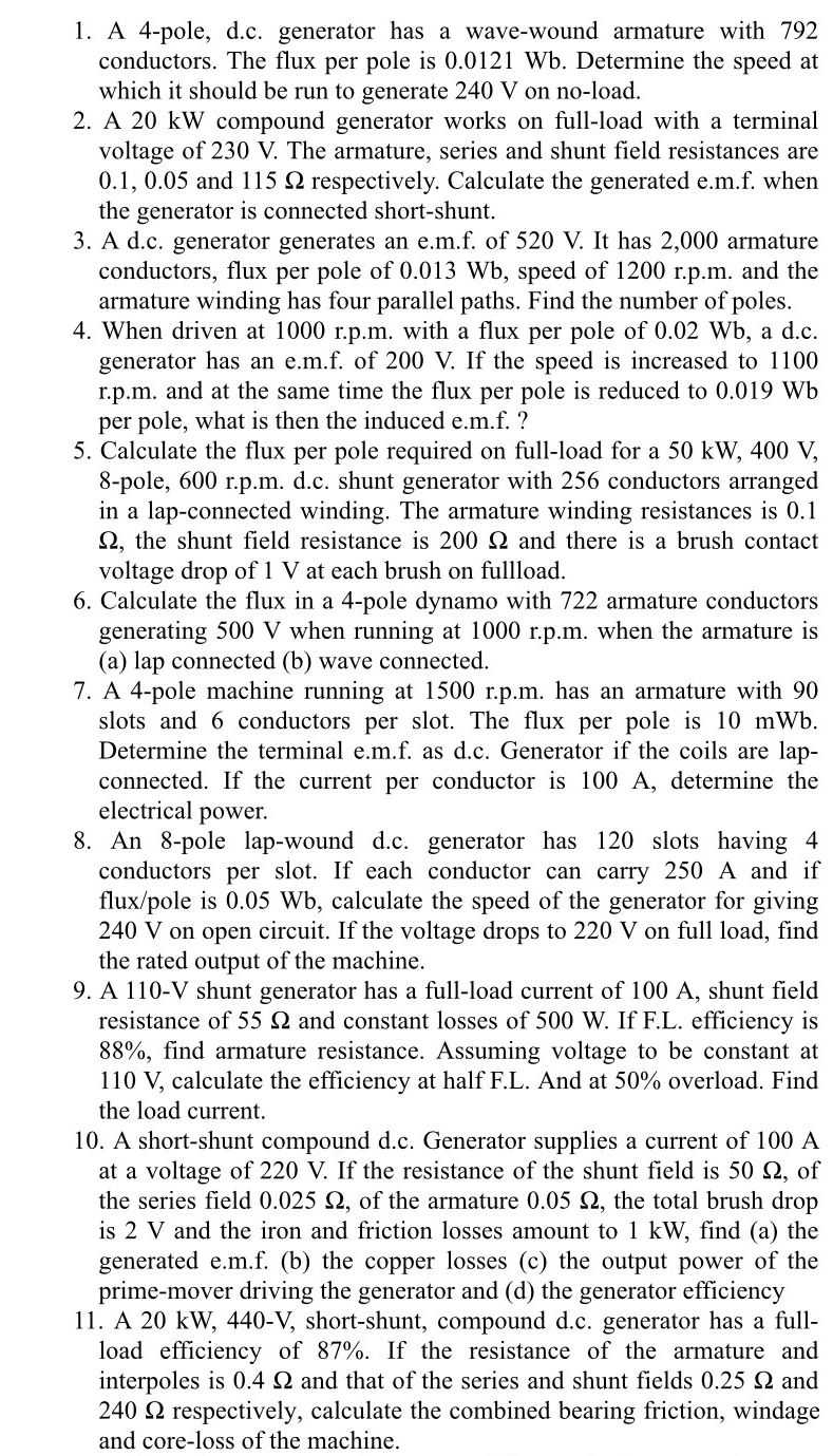 1. A 4-pole, d.c. generator has a | StudyX