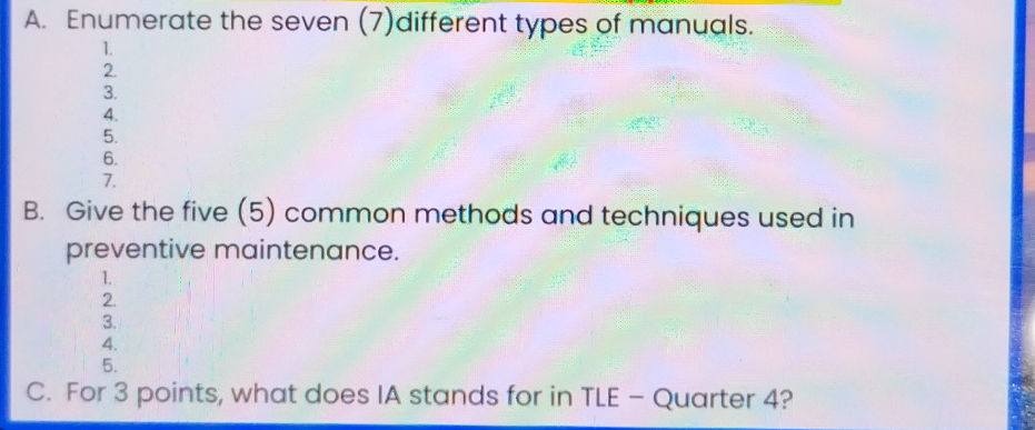 A. Enumerate the seven (7) different types | StudyX