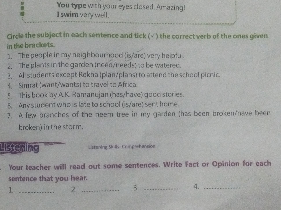 Circle the subject in each sentence and tick | StudyX