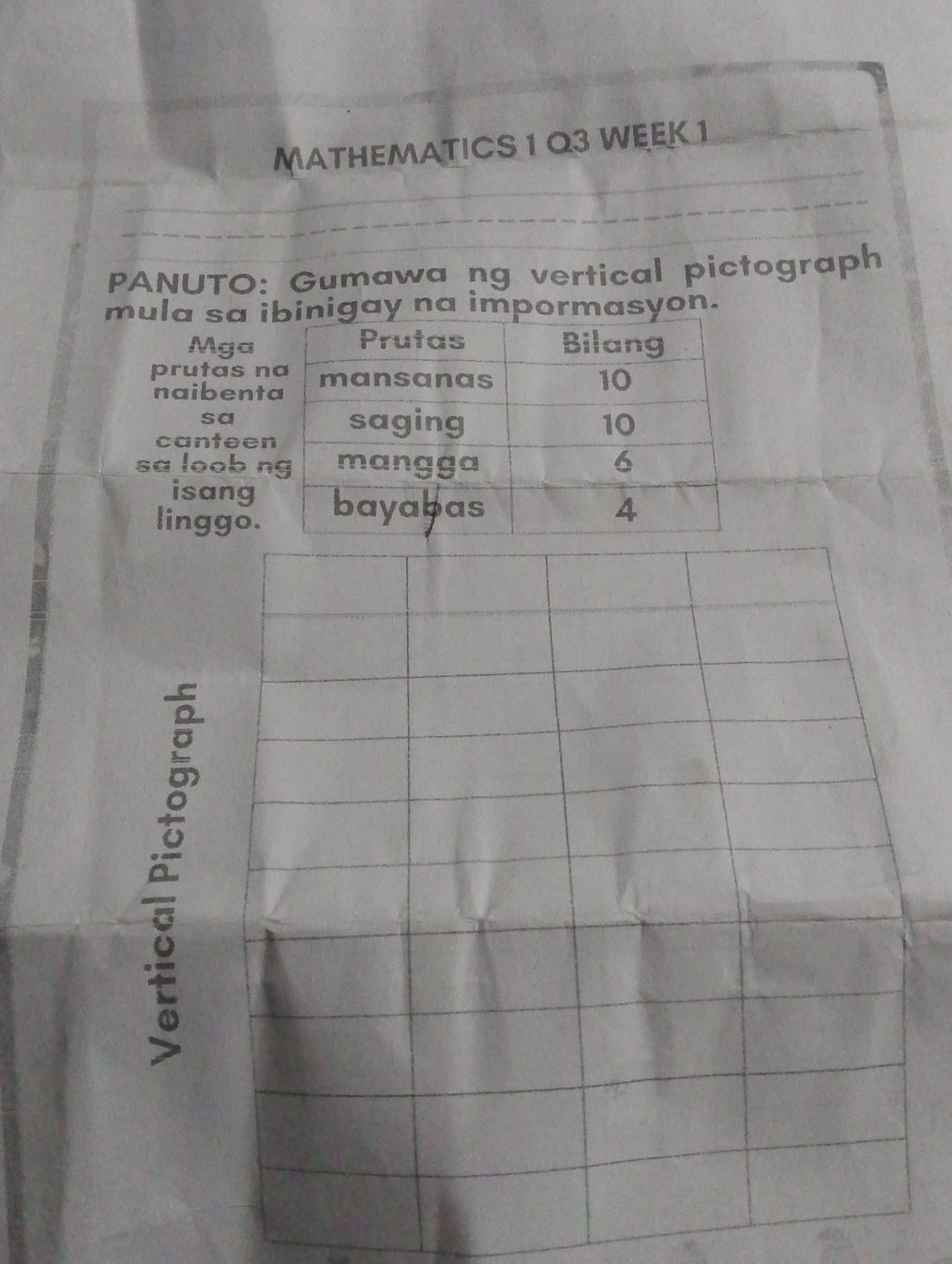 PANUTO: Gumawa ng vertical pictograph mula | StudyX