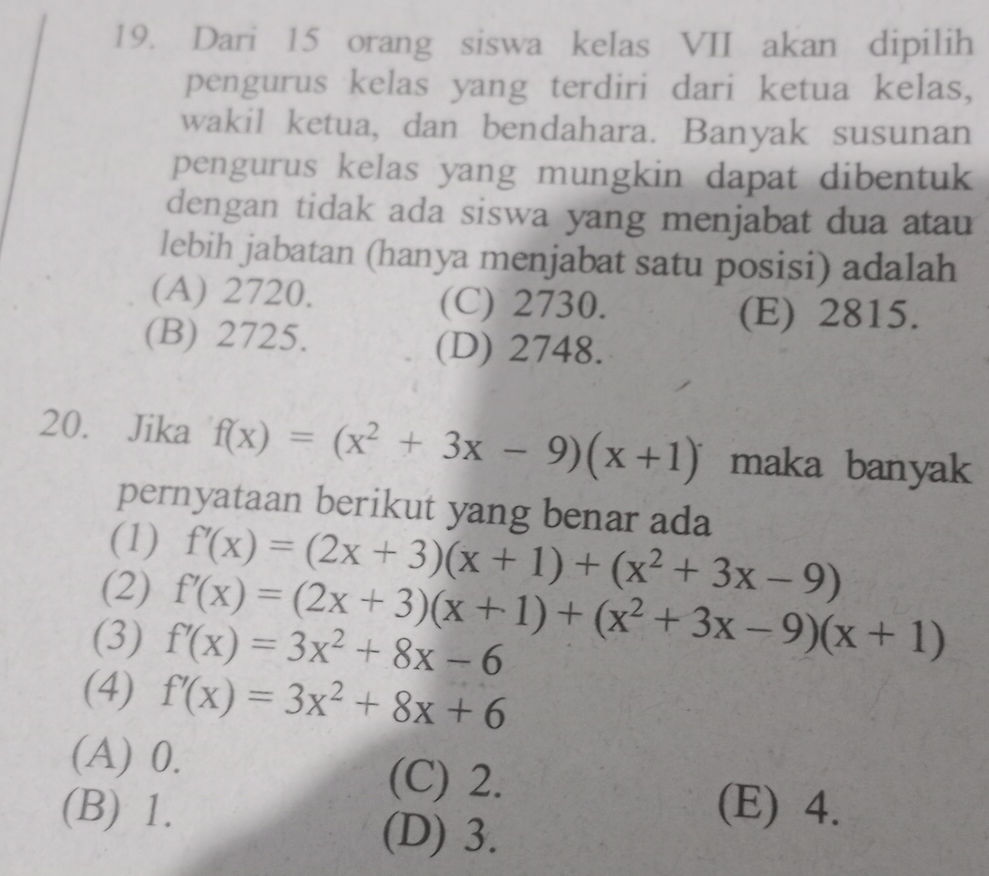 19. Dari 15 orang siswa kelas VII akan | StudyX