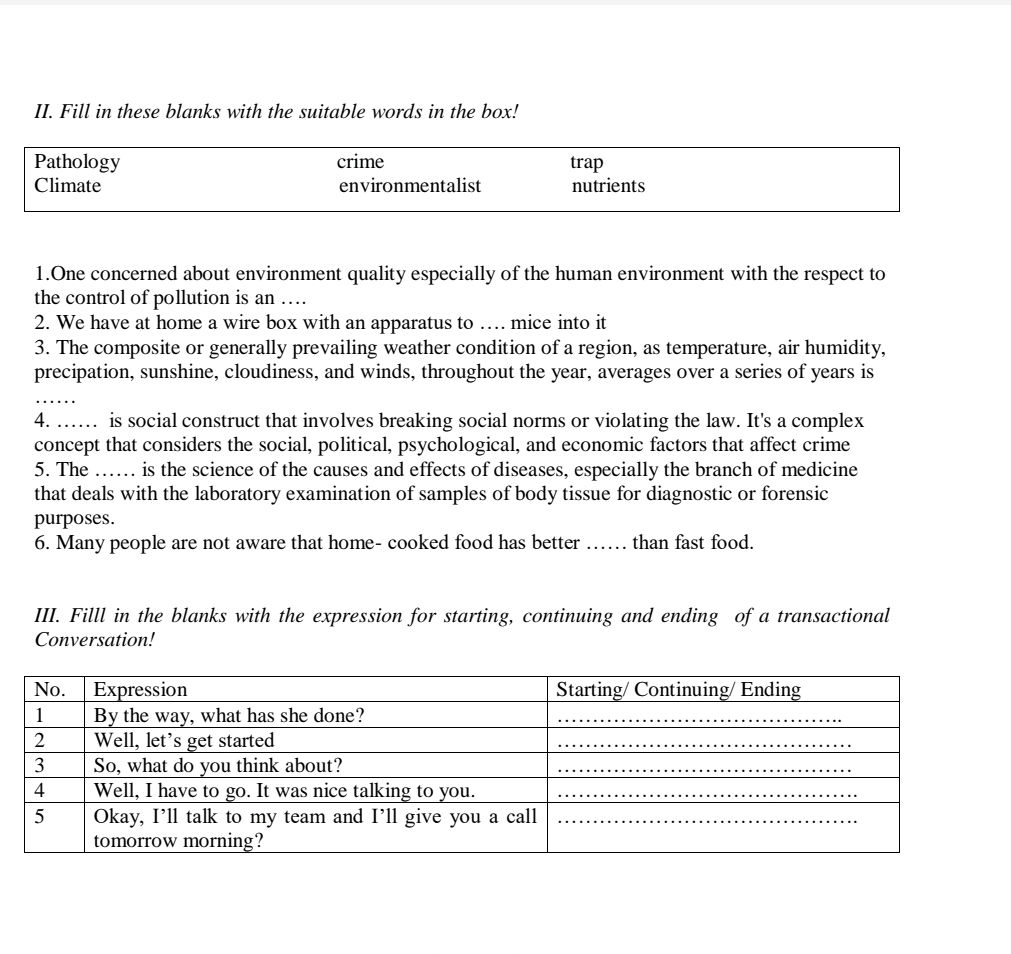 II. Fill in these blanks with the suitable | StudyX