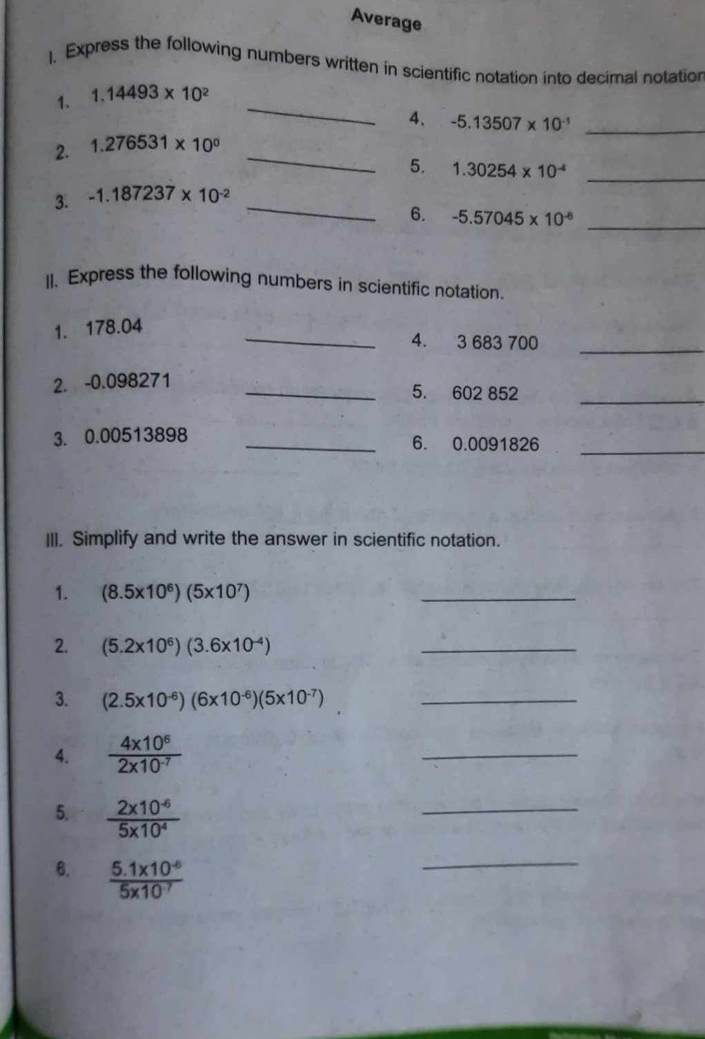 I. Express the following numbers written in | StudyX