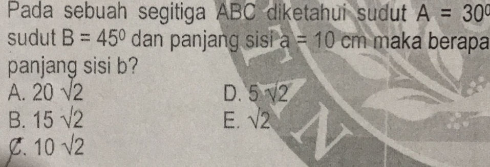 Pada sebuah segitiga ABC diketahui sudut A = | StudyX