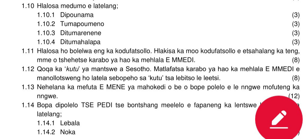 1.10 Hlalosa medumo e latelang; 1.10.1 | StudyX