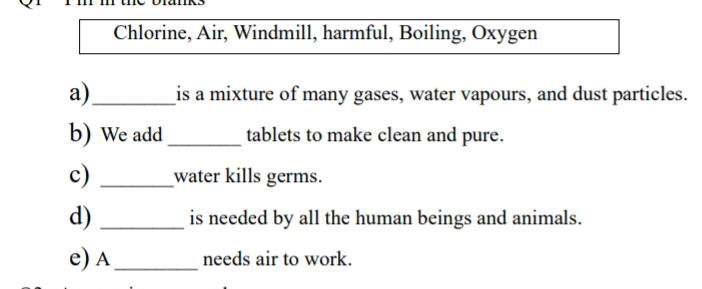 Q1 Fill in the blanks Chlorine, Air, | StudyX