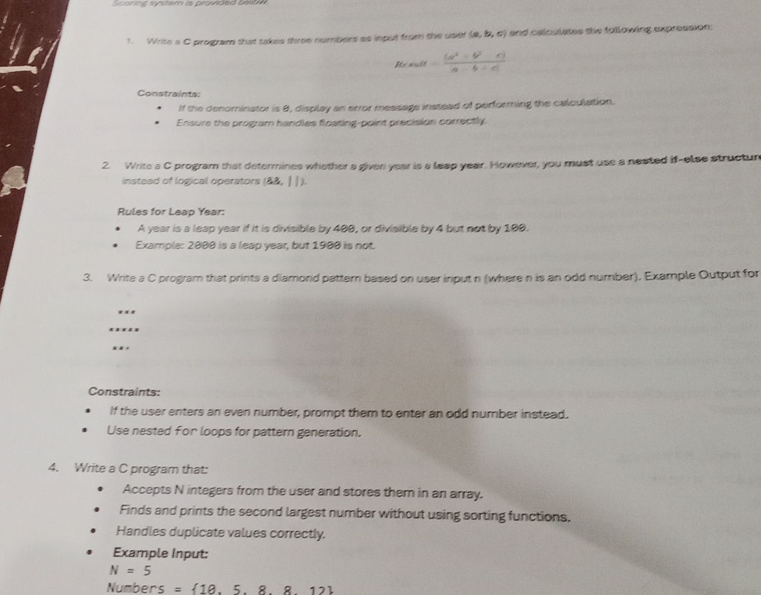 1. Write a C program that takes three | StudyX