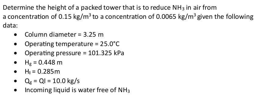 Determine the height of a packed tower that