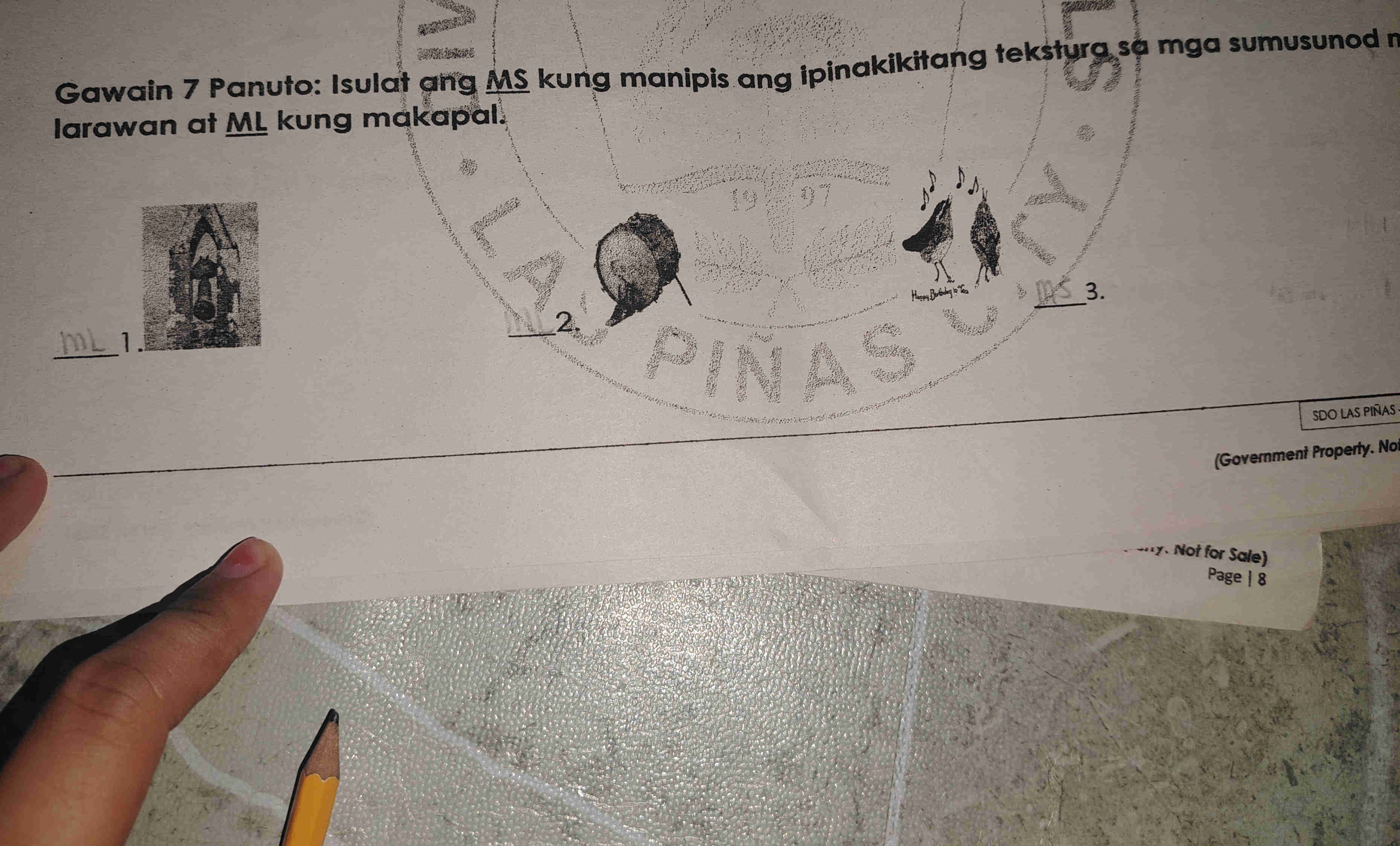 Gawain 7 Panuto: Isulat ang MS kung manipis | StudyX