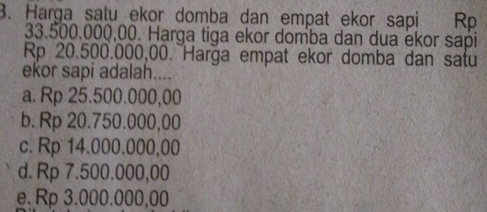 3. Harga satu ekor domba dan empat ekor sapi | StudyX