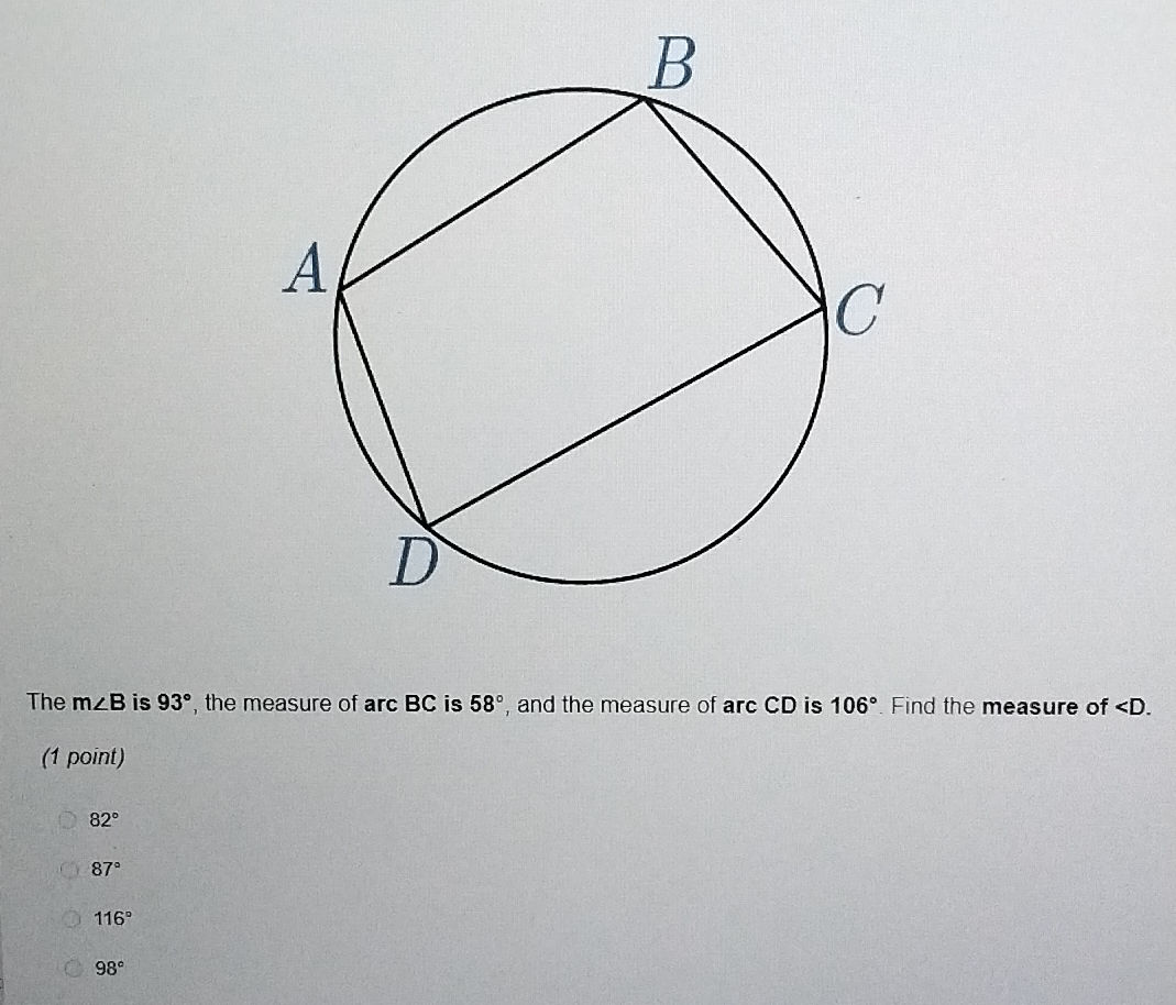The $m B$ is $93^ $, the measure of arc | StudyX