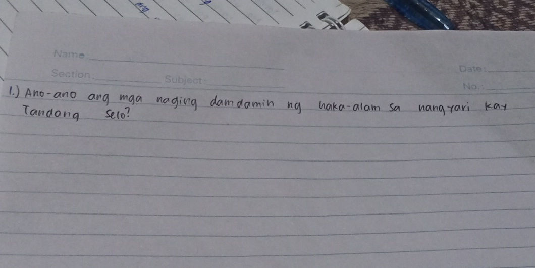 1.) Ano-ano ang mga naging damdamin ng | StudyX