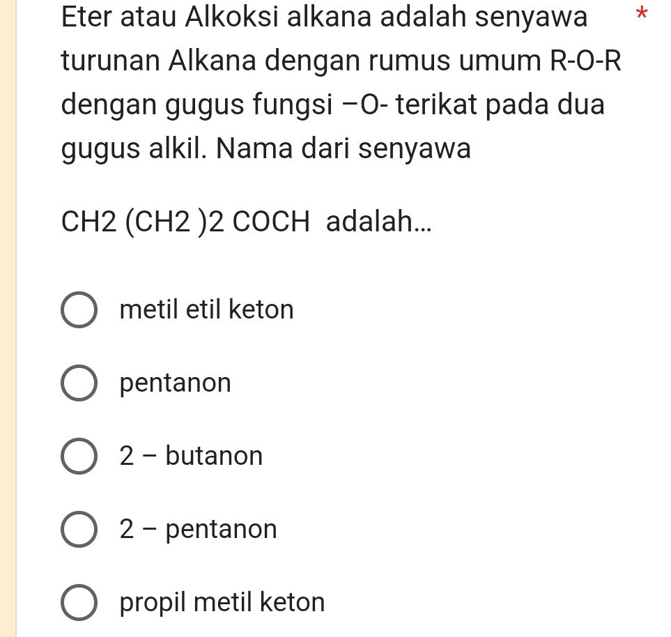 Eter atau Alkoksi alkana adalah senyawa | StudyX