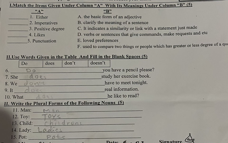 I. Match the Items Given Under Column “A” | StudyX