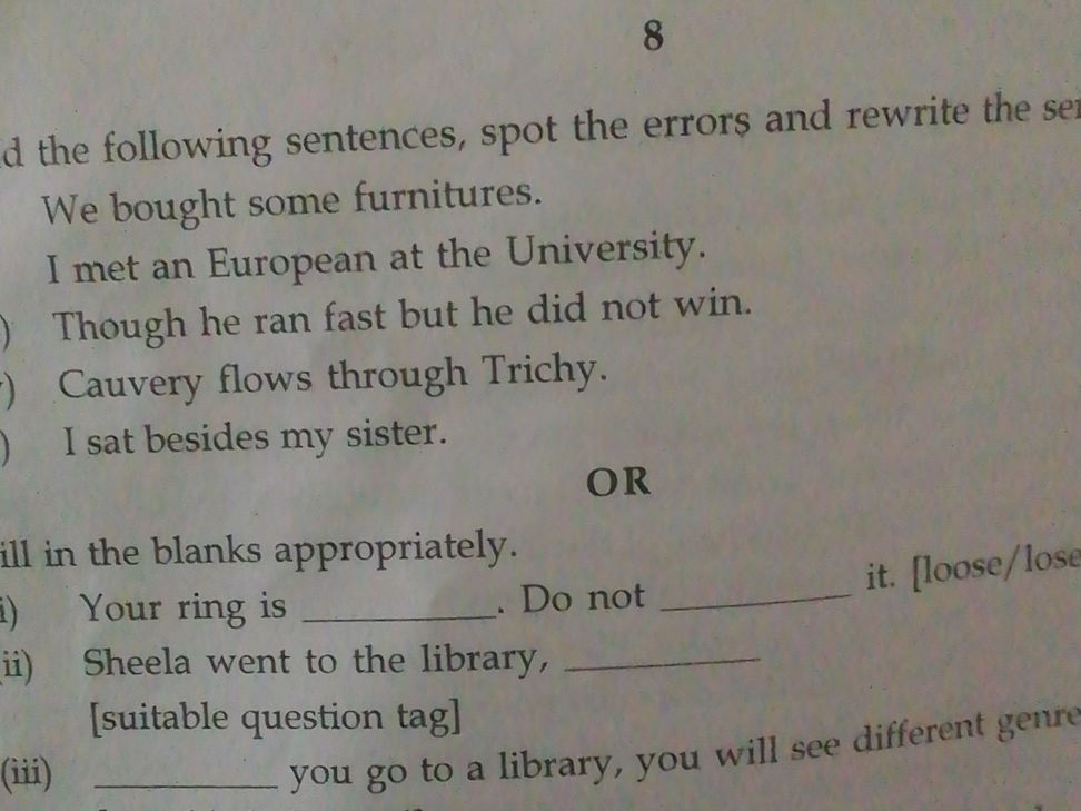 d the following sentences, spot the errors | StudyX