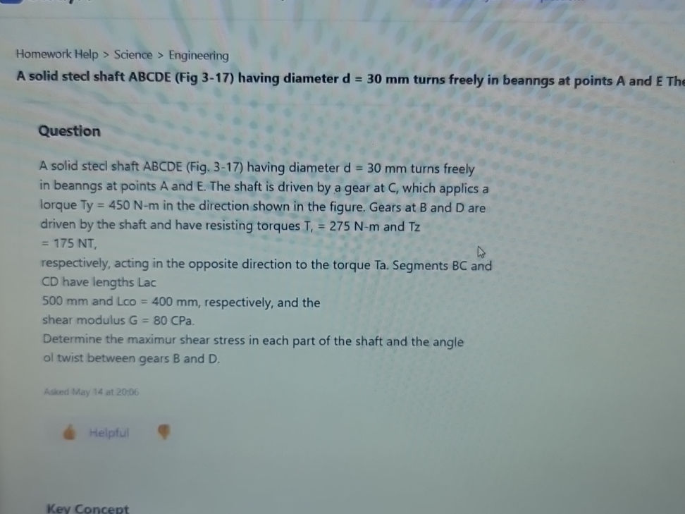 A solid steel shaft ABCDE (Fig. 3-17) having | StudyX